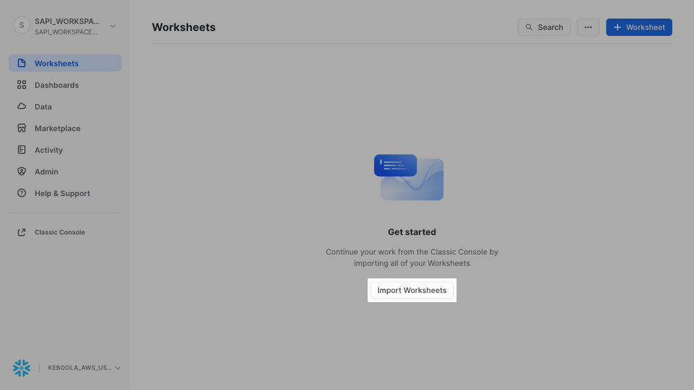 Snowsight UI for Snowflake Workspaces